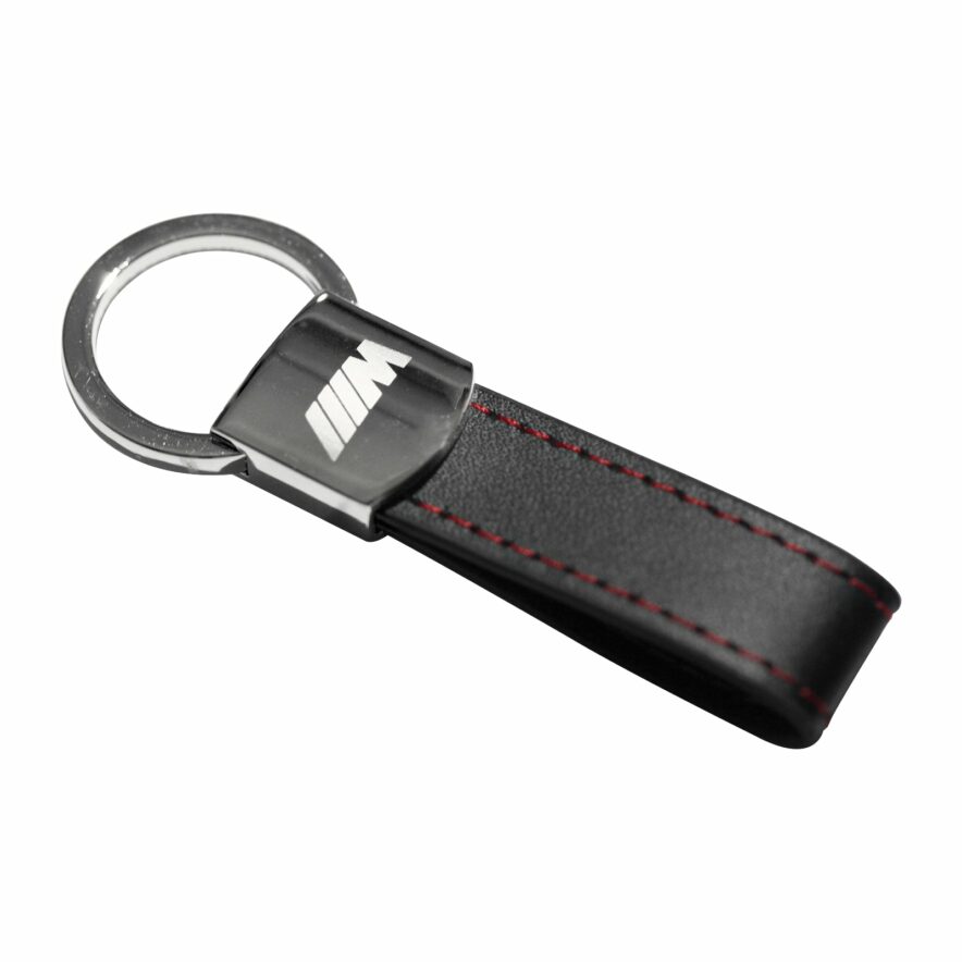 BMW M Series Black Leather Red Stitches Metal Keychain - Tire Valve ...
