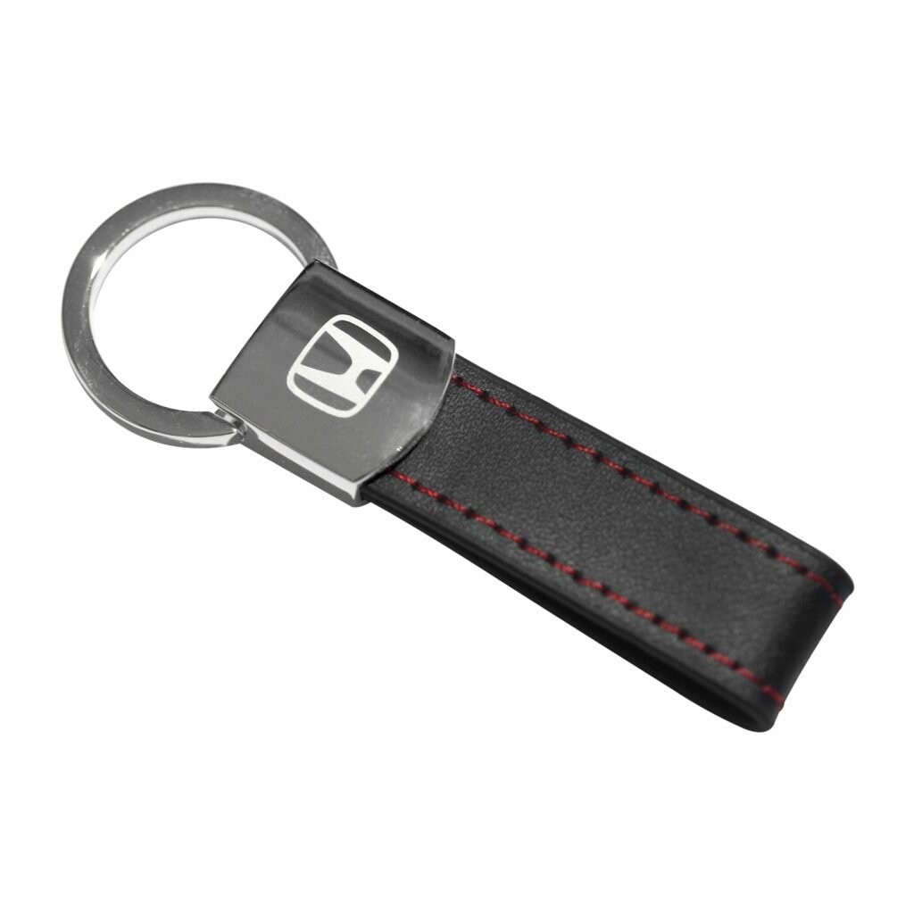Chrome Metal Leather Key Chain Fit Honda Models - Tire Valve Caps ...