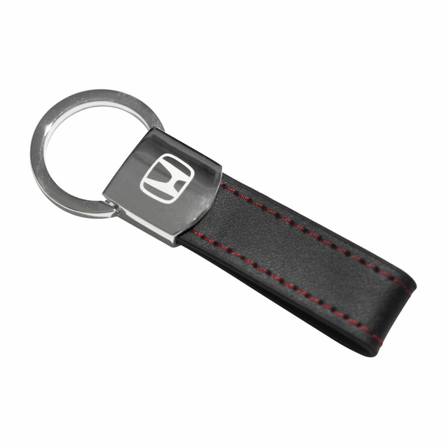 Honda Black Leather Red Stitches Metal Keychain - Tire Valve Caps ...