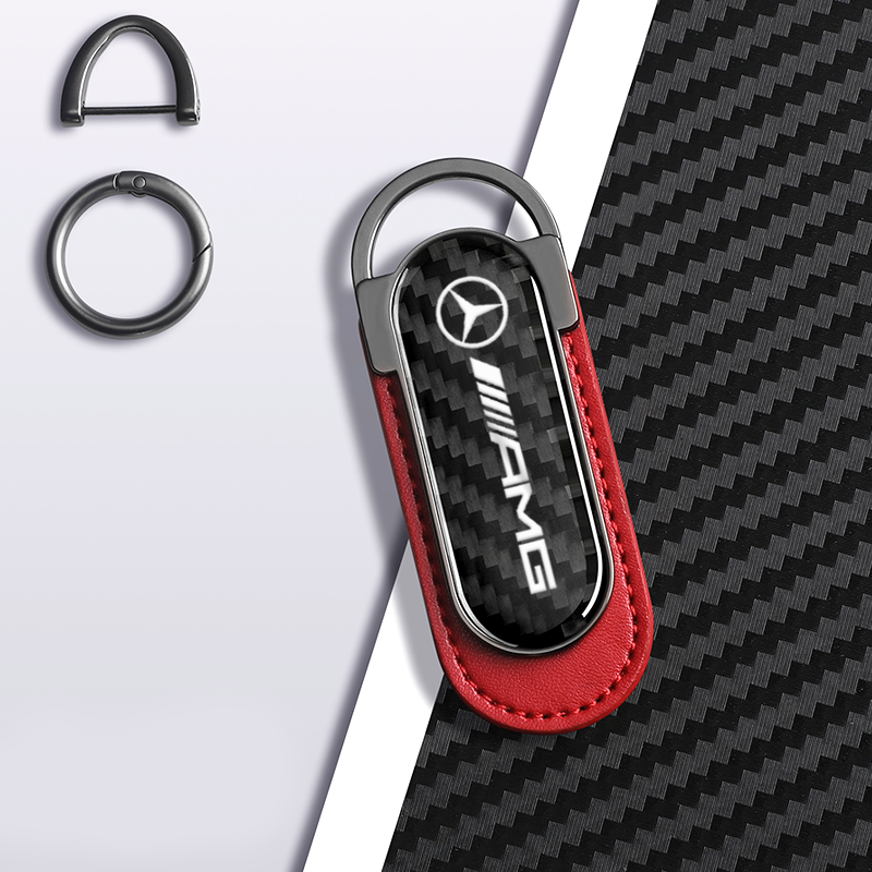 Carbon Fiber Metal Red Leather Keychain For AMG Benz Models - Tire ...