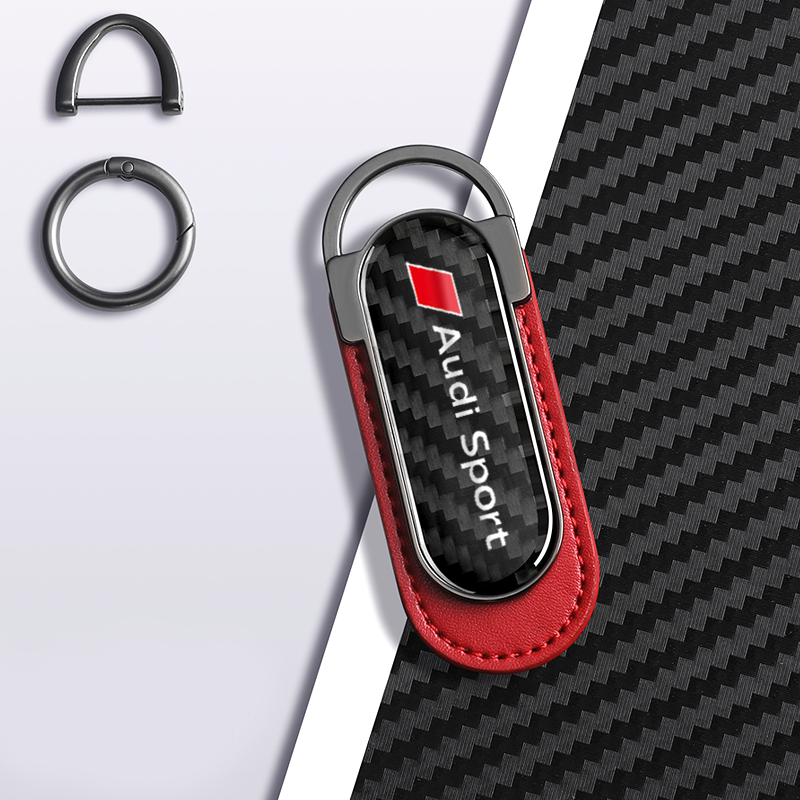 Carbon Fiber Metal Red Leather Keychain For Audi Sport Models - Tire ...