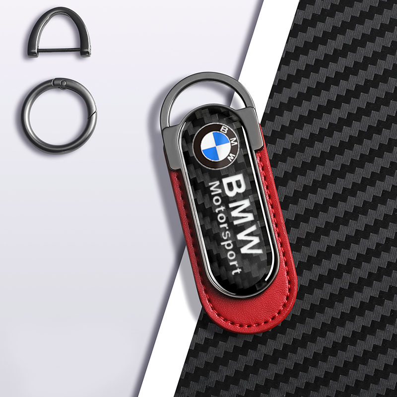 Carbon Fiber Metal Red Leather Keychain For BMW Models - Tire Valve ...