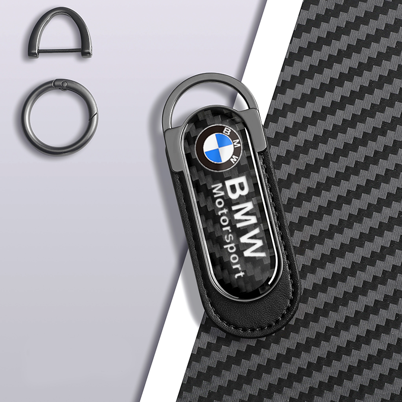 Carbon Fiber Metal Black Leather Keychain For BMW Models - Tire Valve ...
