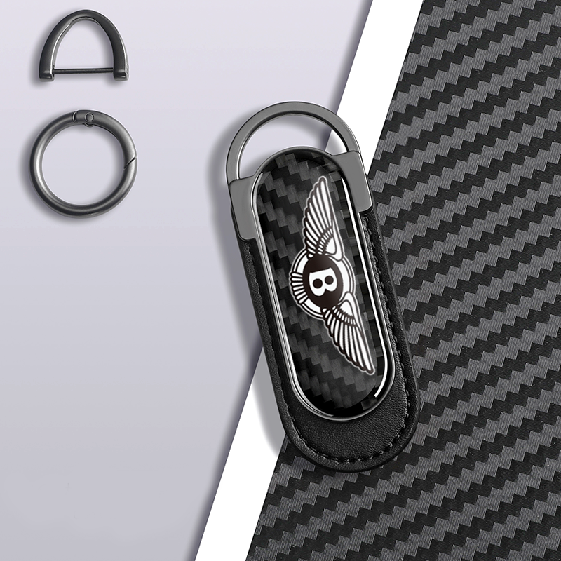 Carbon Fiber Metal Black Leather Keychain For Bentley Models - Tire ...