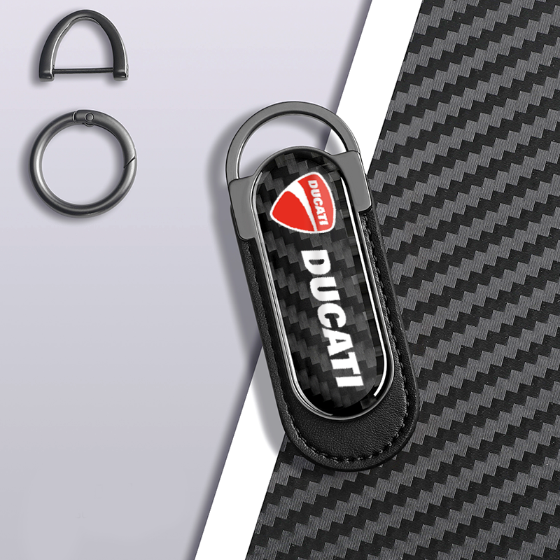 Carbon Fiber Metal Black Leather Keychain For Ducati Models - Tire ...